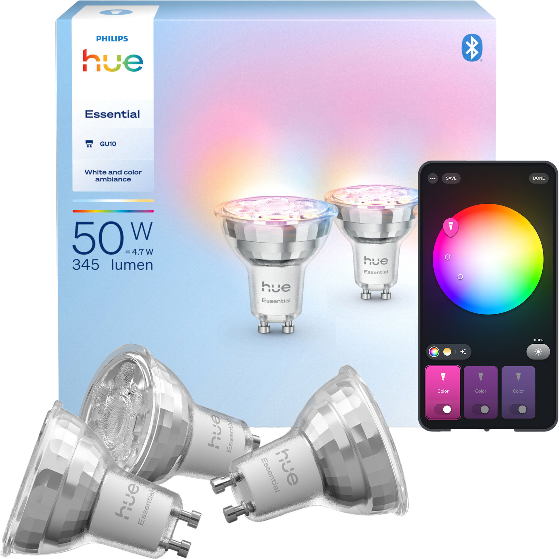 Philips Hue White and Color Ambiance LED GU10 snjallperur - 3 stk | ELKO