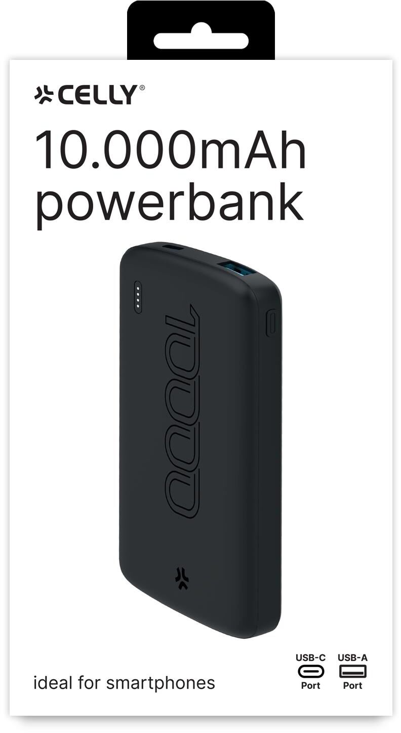 Celly 10.000 mAh Pro Power ferðahleðsla - Svört | ELKO Flugstöð