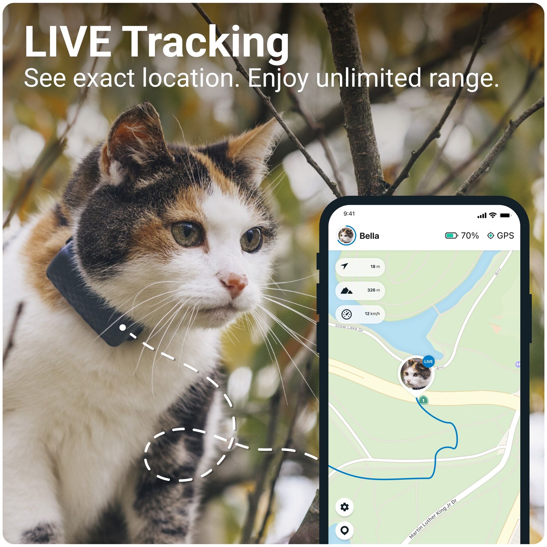 Tractive Mini GPS staðsetningartæki fyrir ketti - Dökkblátt | ELKO