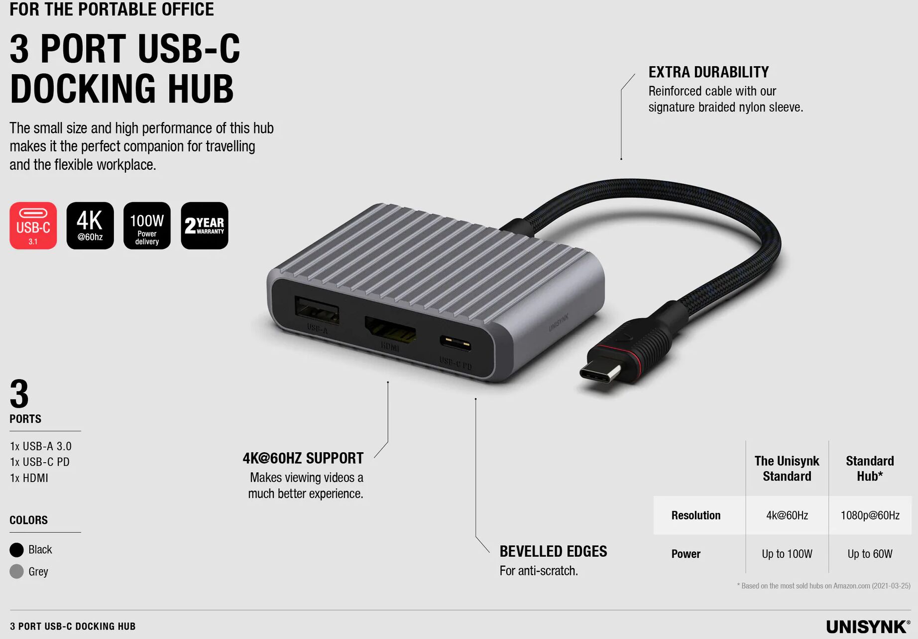 Unisynk USB-C tengikví - 3 tengi | ELKO